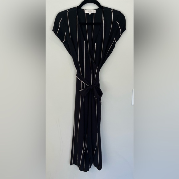 LOFT | Dresses | Loft Wrap Dress Black Pinstripe Size S Petite | Poshmark